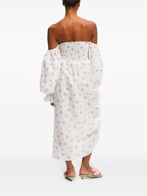 Sleeper Atlanta Rose-print Linen Dress - White