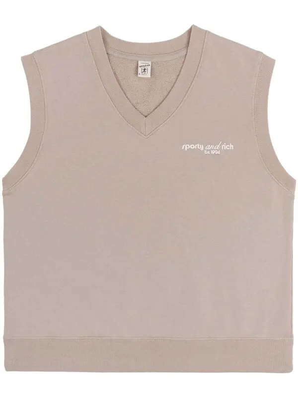 SPORTY & RICH Logo-embroidered Cotton Vest - Neutrals