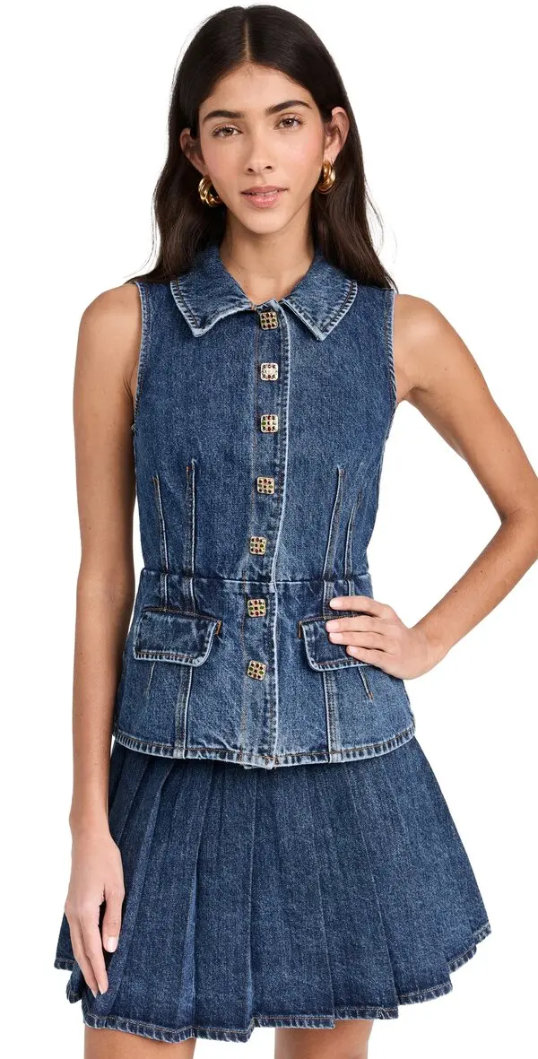 Self-Portrait Tailored Denim Mini Piece Dress In Mid Blue - 40% Off |  Editorialist