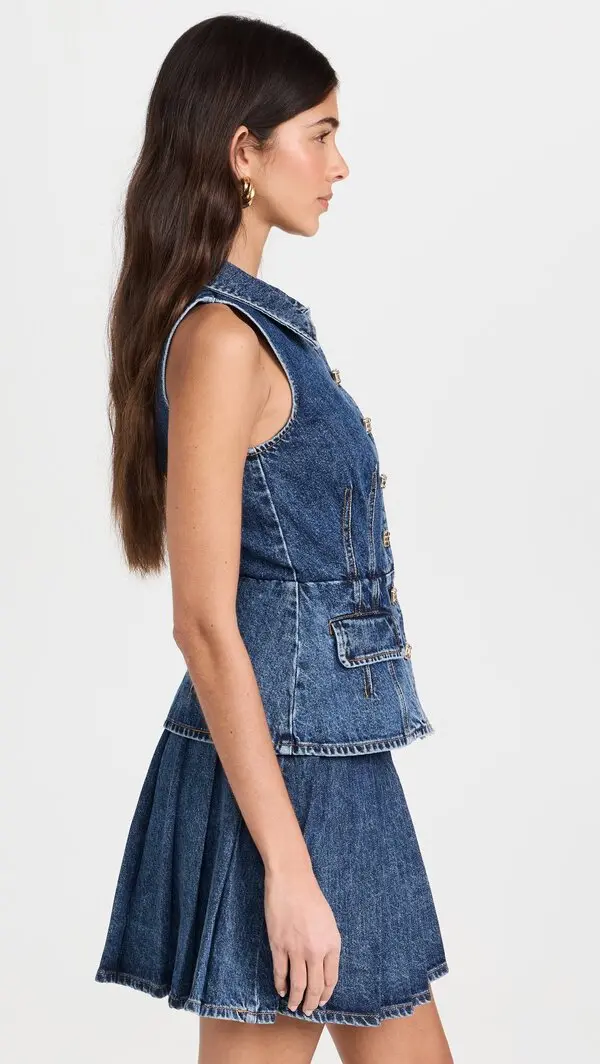 Self-Portrait Tailored Denim Mini Piece Dress In Mid Blue - 40% Off |  Editorialist