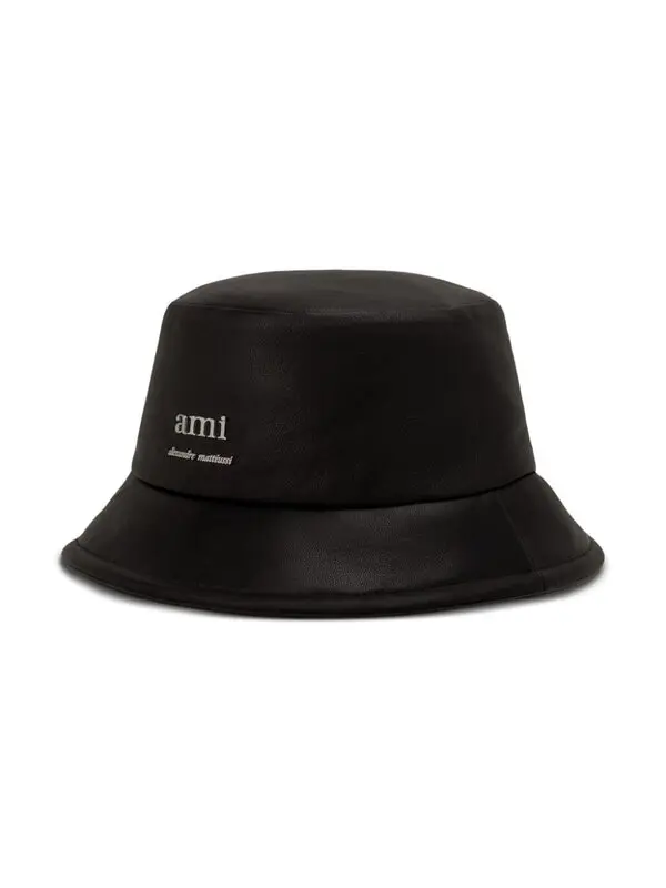 Ami Logo-plaque Leather Bucket Hat