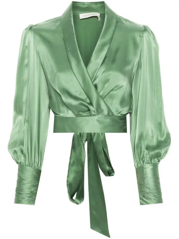 Zimmermann Silk Cropped Wrap Top - Green