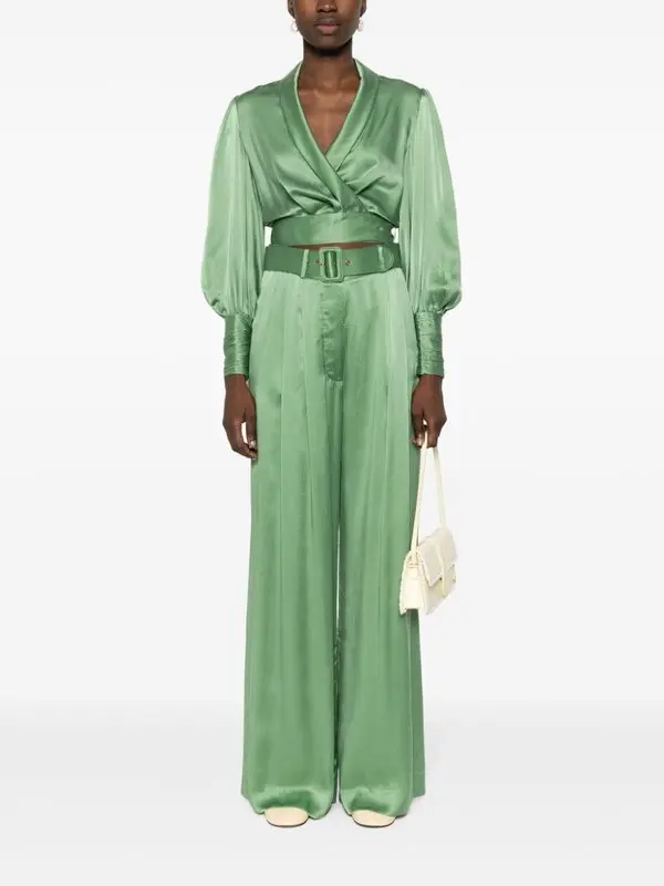 Zimmermann Silk Cropped Wrap Top - Green