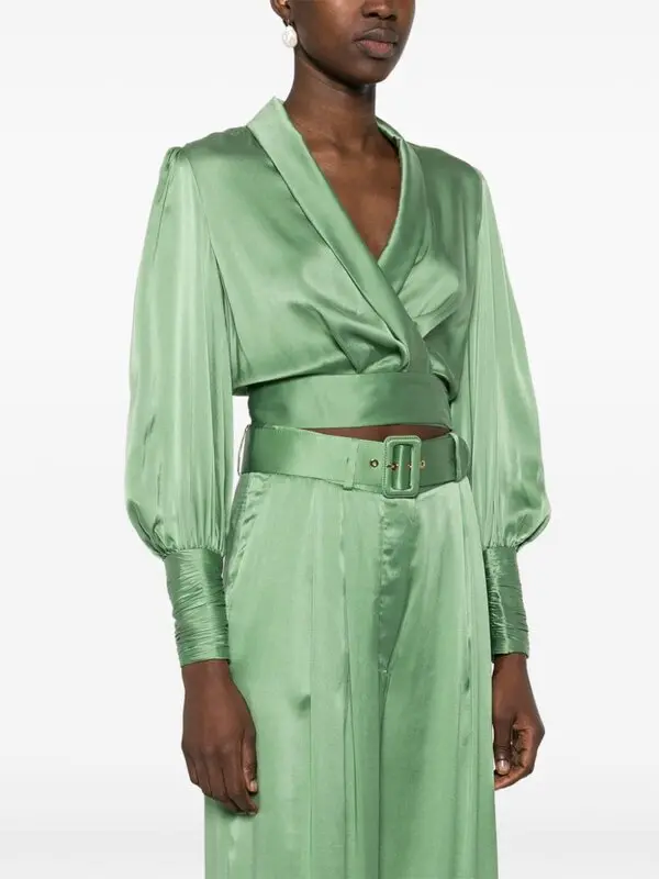 Zimmermann Silk Cropped Wrap Top - Green