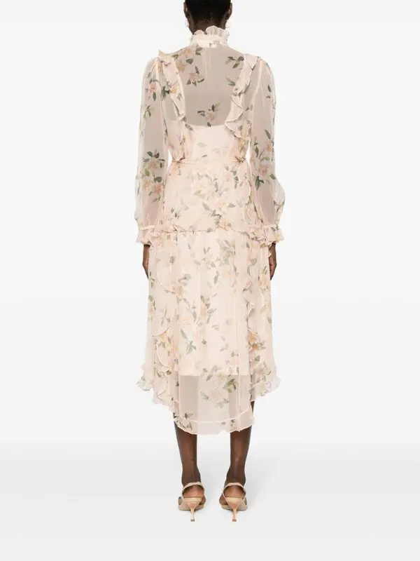 Zimmermann Natura Ruffled Floral Print Silk Midi Dress