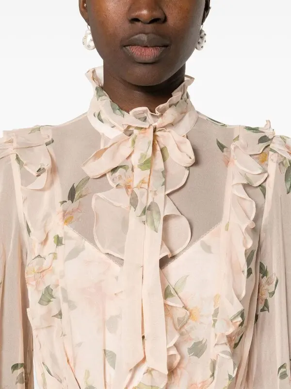 Zimmermann Natura Ruffled Floral Print Silk Midi Dress