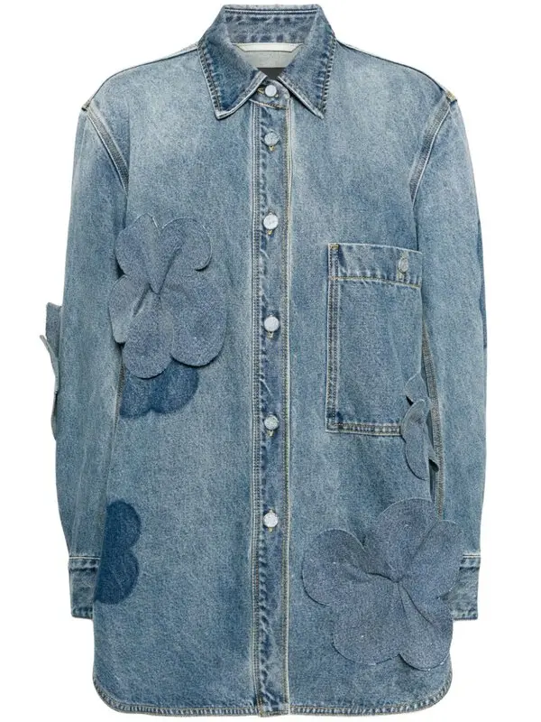 JNBY Oversized Floral-appliqué Denim Jacket