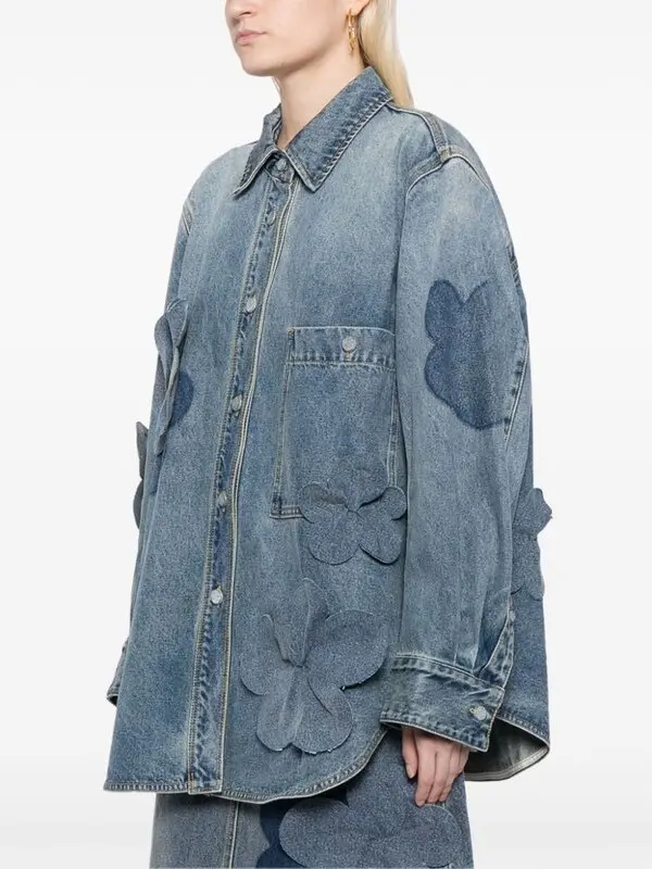JNBY Oversized Floral-appliqué Denim Jacket