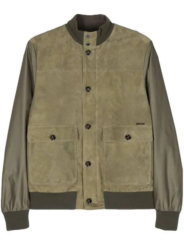 MOORER Contrast-panel Suede Bomber Jacket