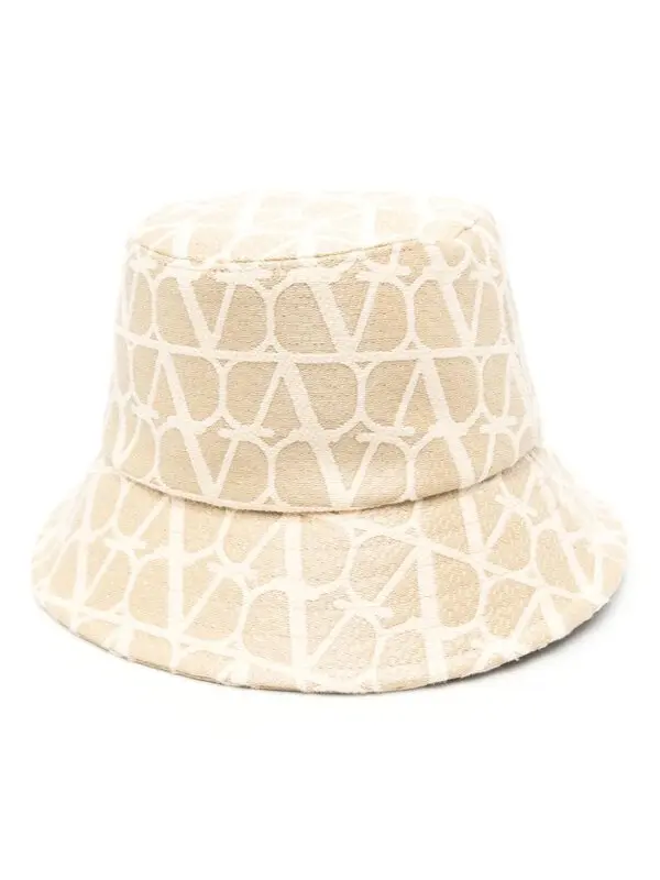 Valentino Garavani Toile Iconographe Raffia Bucket Hat - Neutrals