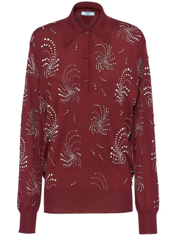 Prada Crystal-embellished Cashmere Polo Shirt