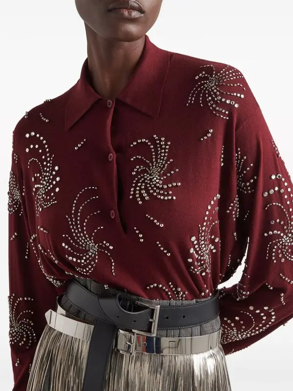 Prada Crystal-embellished Cashmere Polo Shirt
