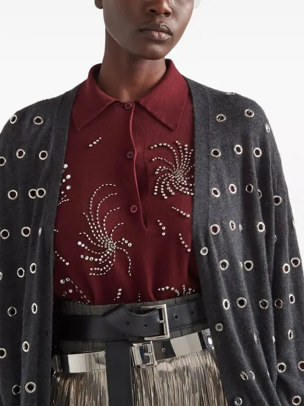 Prada Crystal-embellished Cashmere Polo Shirt