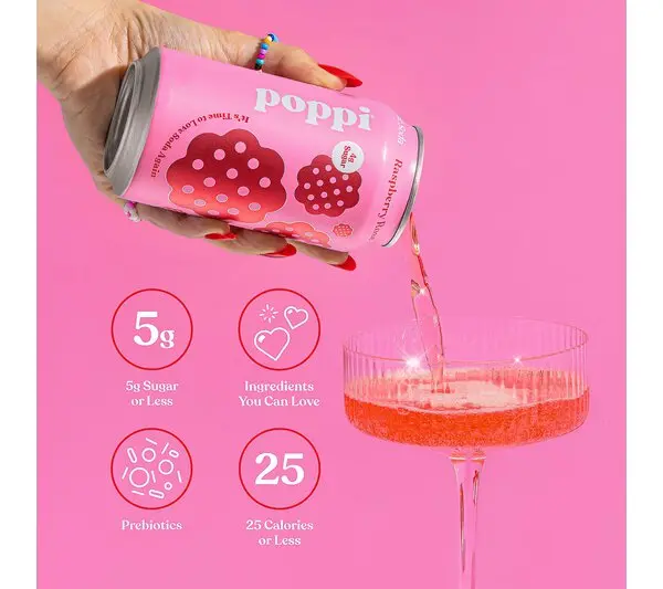 POPPI 12-oz Cans Prebiotic Soda Raspberr Y Rose