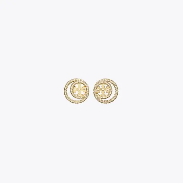 Tory Burch Icon Pavé Double Ring Stud Earrings - Tory Gold/crystal