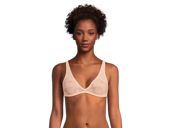Eberjey Soft Stretch Recycled Lace Plung Bralette Bra - Buff