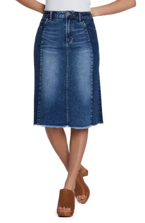 WASH LAB DENIM Two-tone Raw Hem Skirt - Polaris Blue Combo