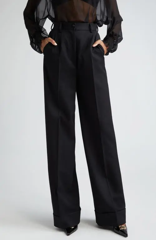 Dolce & Gabbana Pleated Cuff Hem Virgin Wool & Silk Trousers