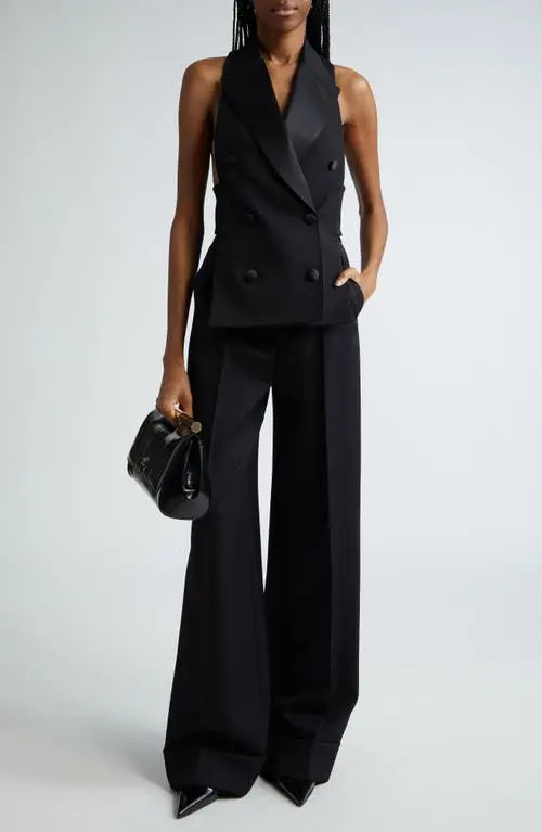 Dolce & Gabbana Pleated Cuff Hem Virgin Wool & Silk Trousers