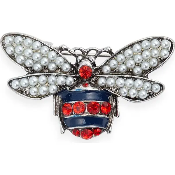 CLIFTON WILSON Crystal Bee Lapel Pin - Silver/red