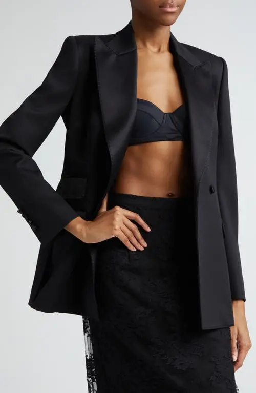 Dolce & Gabbana Double Breasted Wool Blend Tuxedo Jacket