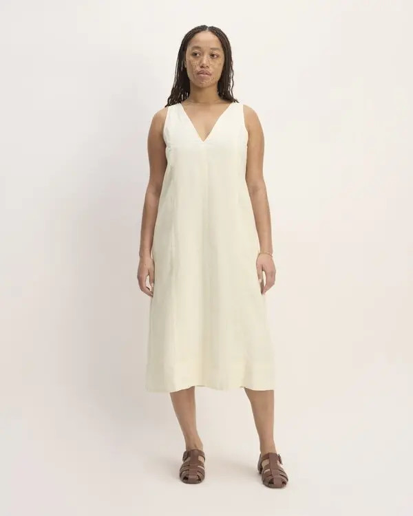 Everlane Linen V-Neck Midi Dress In Bone - 70% Off | Editorialist