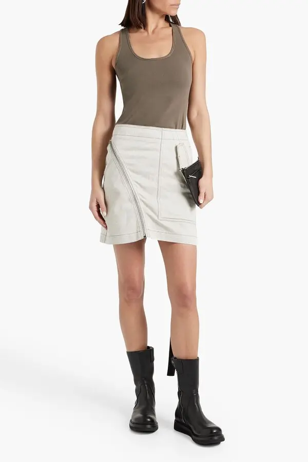 Rick Owens Aircut Zip-Detailed Denim Mini Skirt In Stone - 80% Off