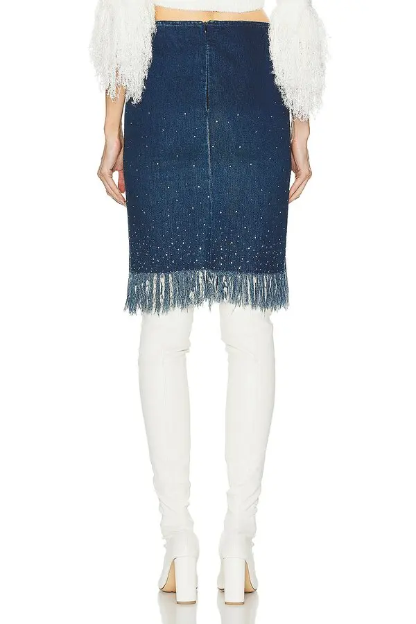 Fendi Embellished Fringe Denim Skirt