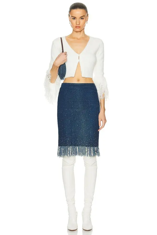 Fendi Embellished Fringe Denim Skirt
