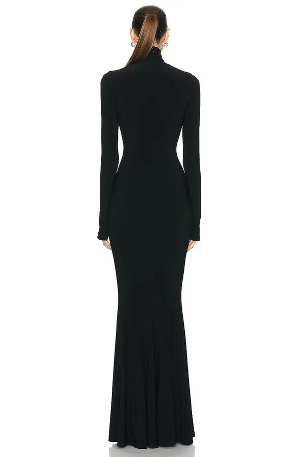 Norma Kamali Long Sleeve Turtle Fishtail Gown - Black