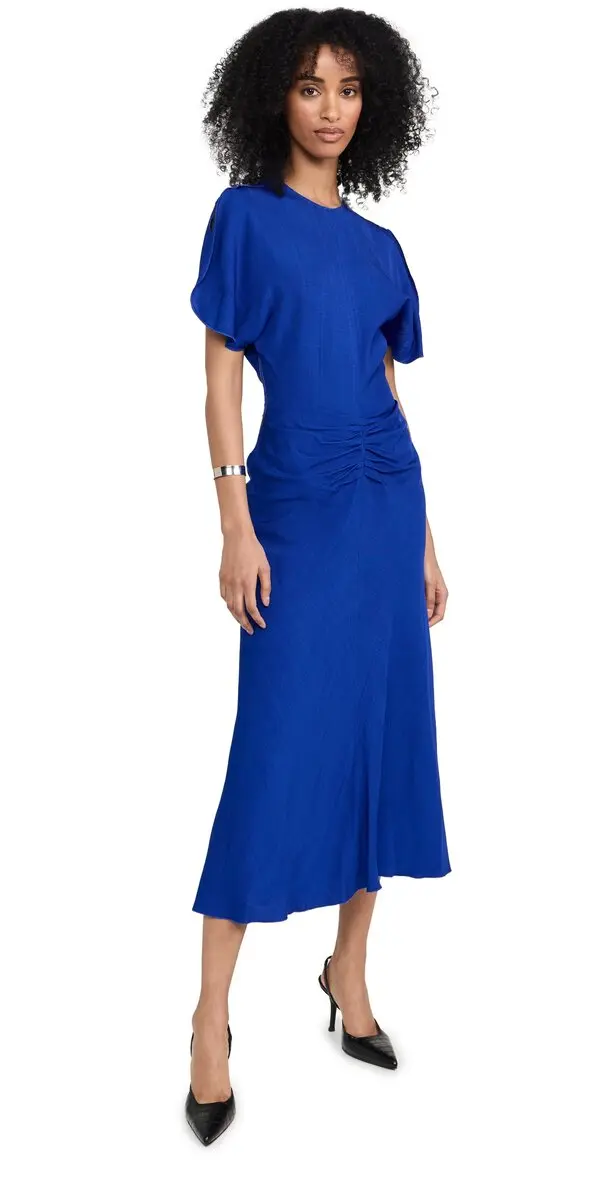 victoria beckham blue dress Sleeveless Gathered Waist Midi Dress in Bluebell main image 1
