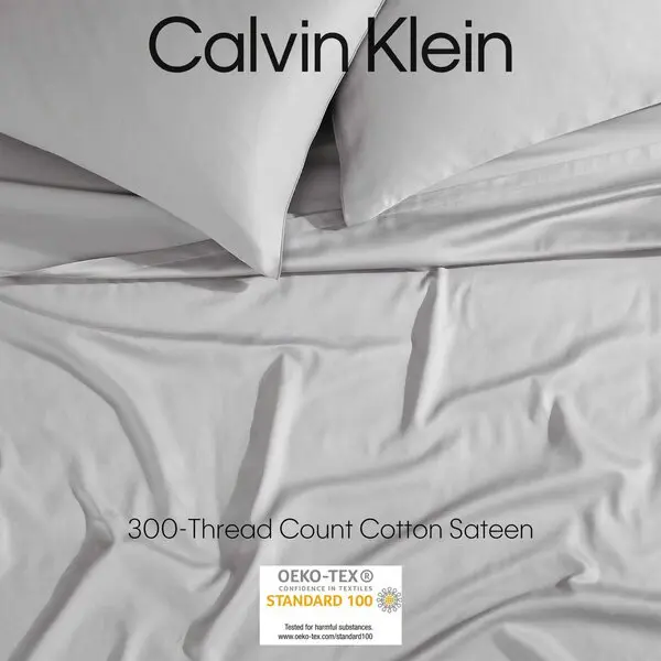 Calvin Klein Pearl Edge Cotton Sateen 300 Thread Count Sheet Set - Medium Grey