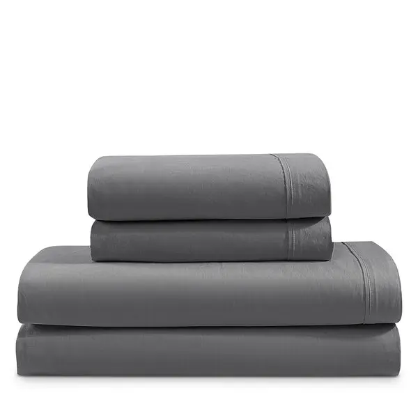 Calvin Klein Solid Washed Percale Cotton 4 Piece Sheet Set - Dark Grey