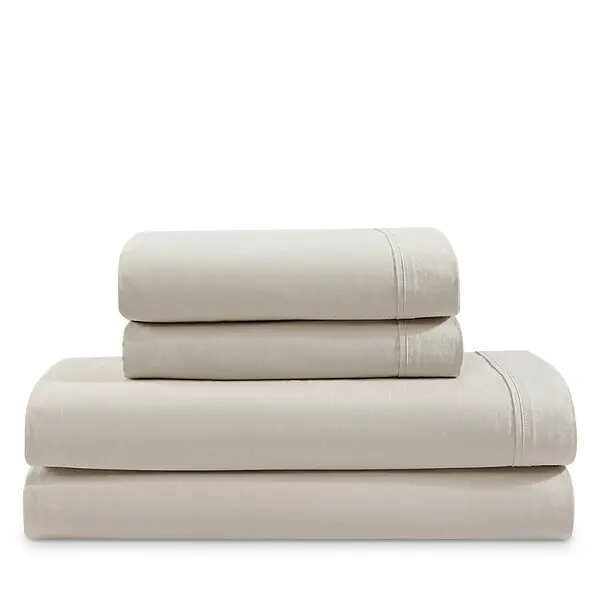 Calvin Klein Solid Washed Percale Cotton 4 Piece Sheet Set - Light Beige