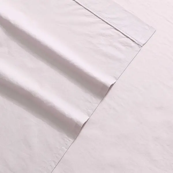 Calvin Klein Solid Washed Percale Cotton 4 Piece Sheet Set - Petal Pink