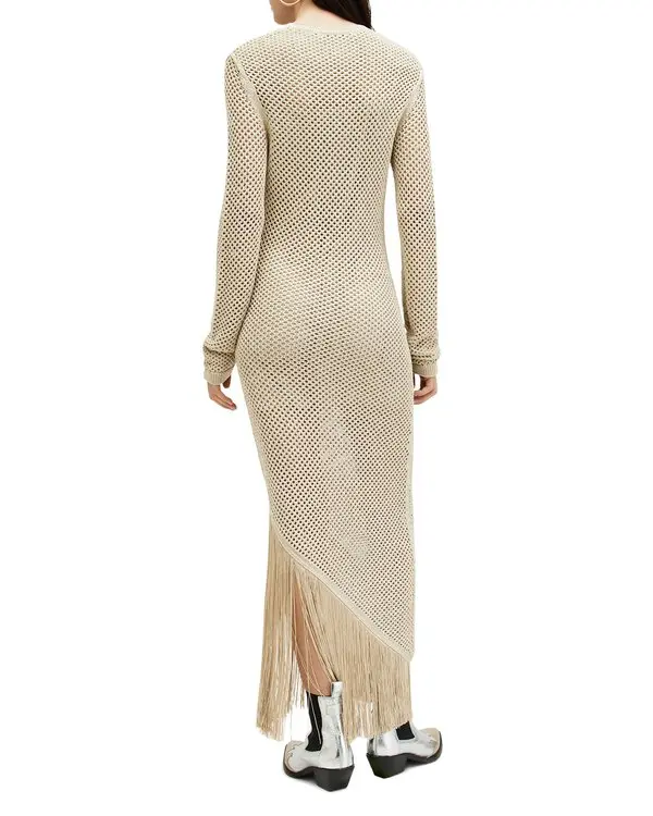 Allsaints All Saints Jesse Net Fringe Trim Sweater Dress In Gold - 40% Off  | Editorialist