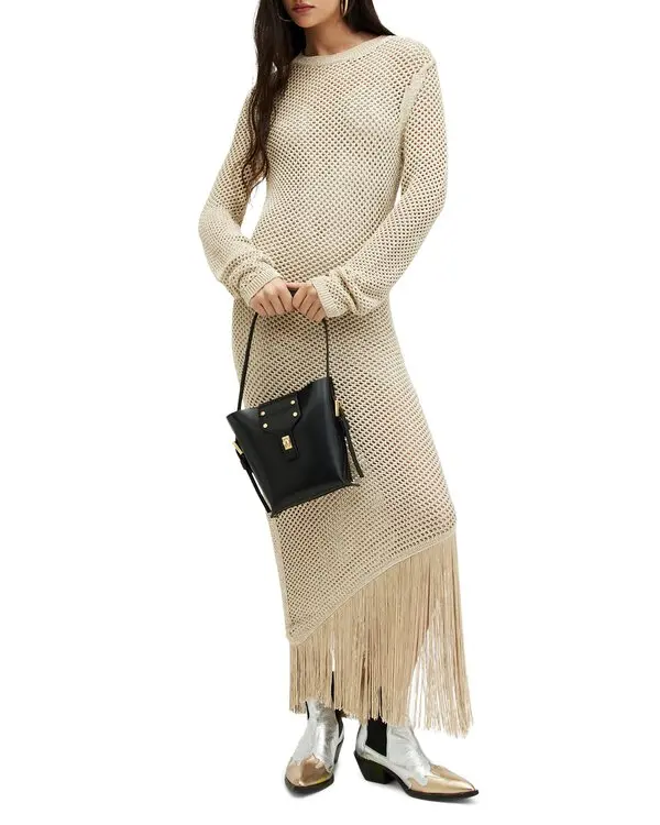 Allsaints All Saints Jesse Net Fringe Trim Sweater Dress In Gold - 40% Off  | Editorialist