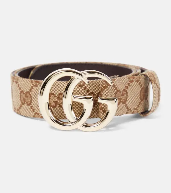 Gucci Gg Marmont Leather-trimmed Belt - Beige