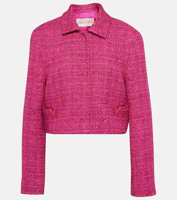 Valentino Garavani Vgold Cropped Lamé Tweed Jacket