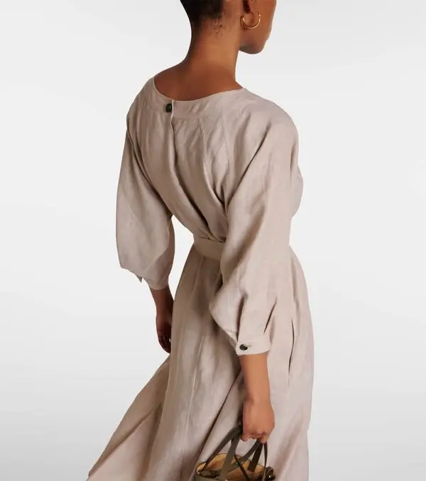 Loro Piana Belted Linen Midi Dress