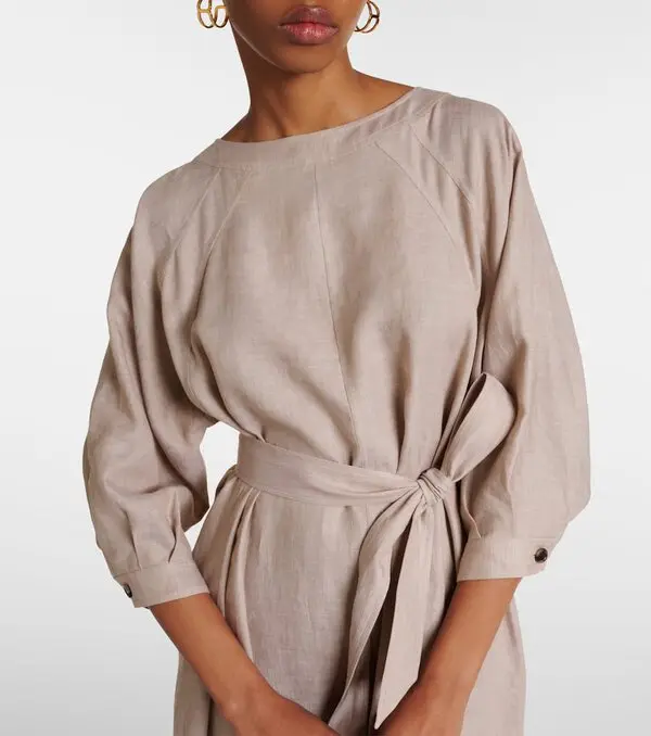 Loro Piana Belted Linen Midi Dress