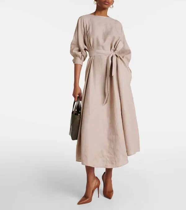 Loro Piana Belted Linen Midi Dress