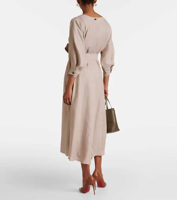 Loro Piana Belted Linen Midi Dress