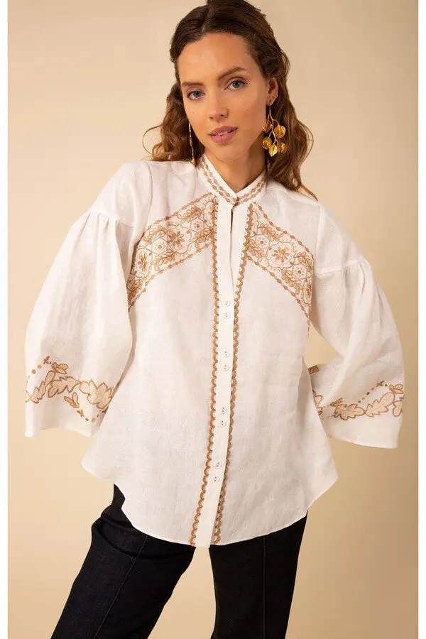 Hale Bob Kaia Embroidered Linen Top