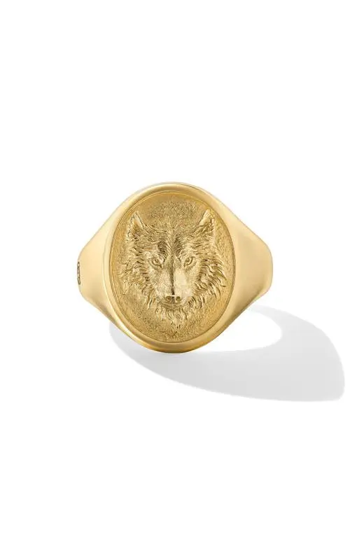 David Yurman Petrvs Wolf Signet Ring - 18k Yellow Gold