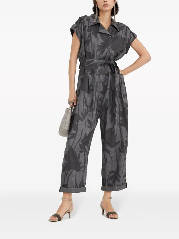 Brunello Cucinelli Floral-print Linen Jumpsuit
