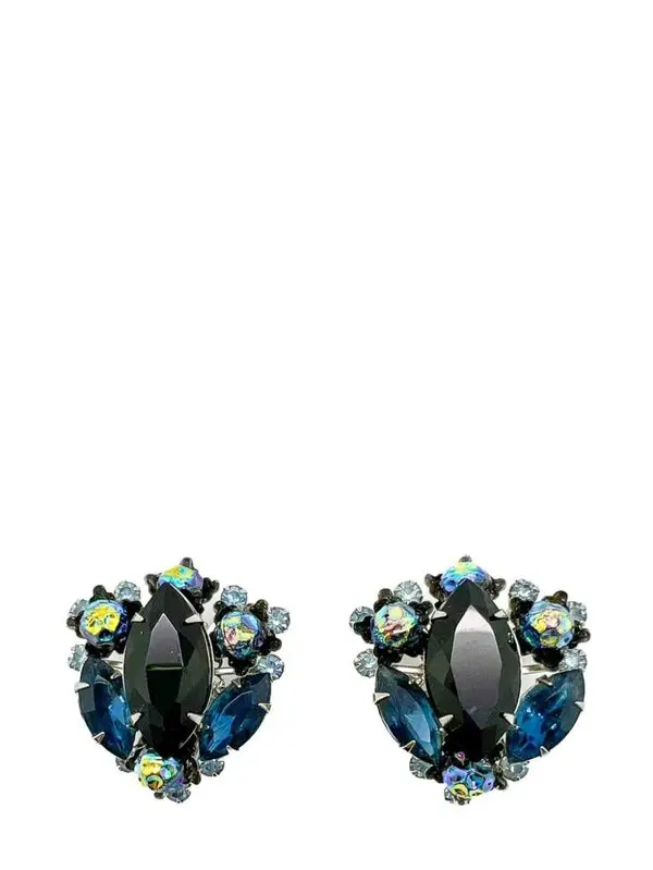 JENNIFER GIBSON JEWELLERY Vintage Judy Lea Navette Clip On Earrings - Black