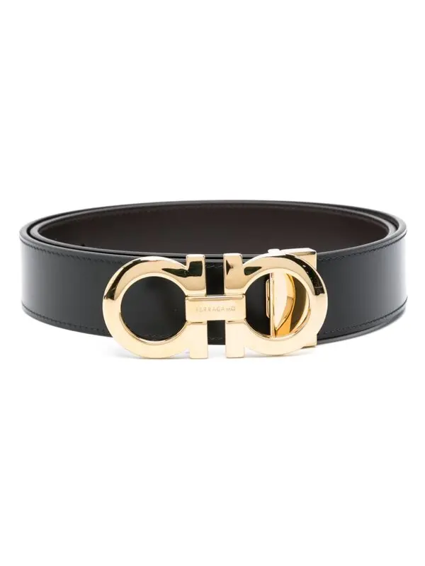 FERRAGAMO Gancini Buckle Leather Belt - Black