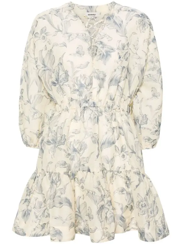 Sandro Josella Floral-print Minidress - Neutrals