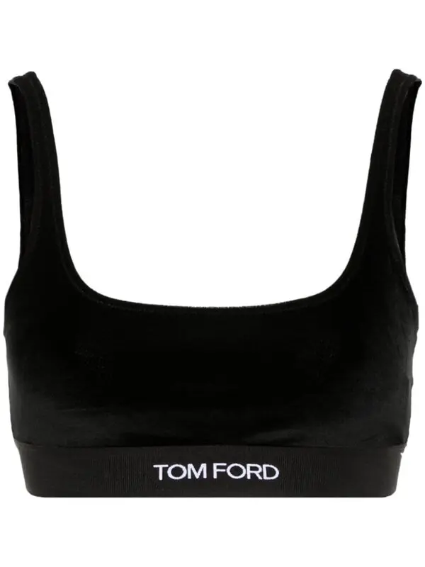 TOM FORD Logo-jacquard Velvet Bralette Top - Black